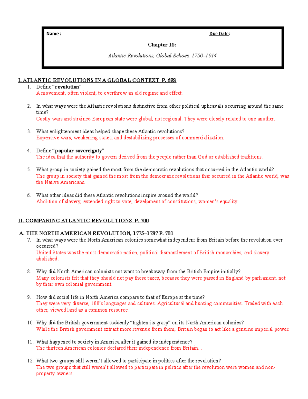Strayer HIST 101 Chapter 16 - Atlantic Revolutions Answer Key - Studocu