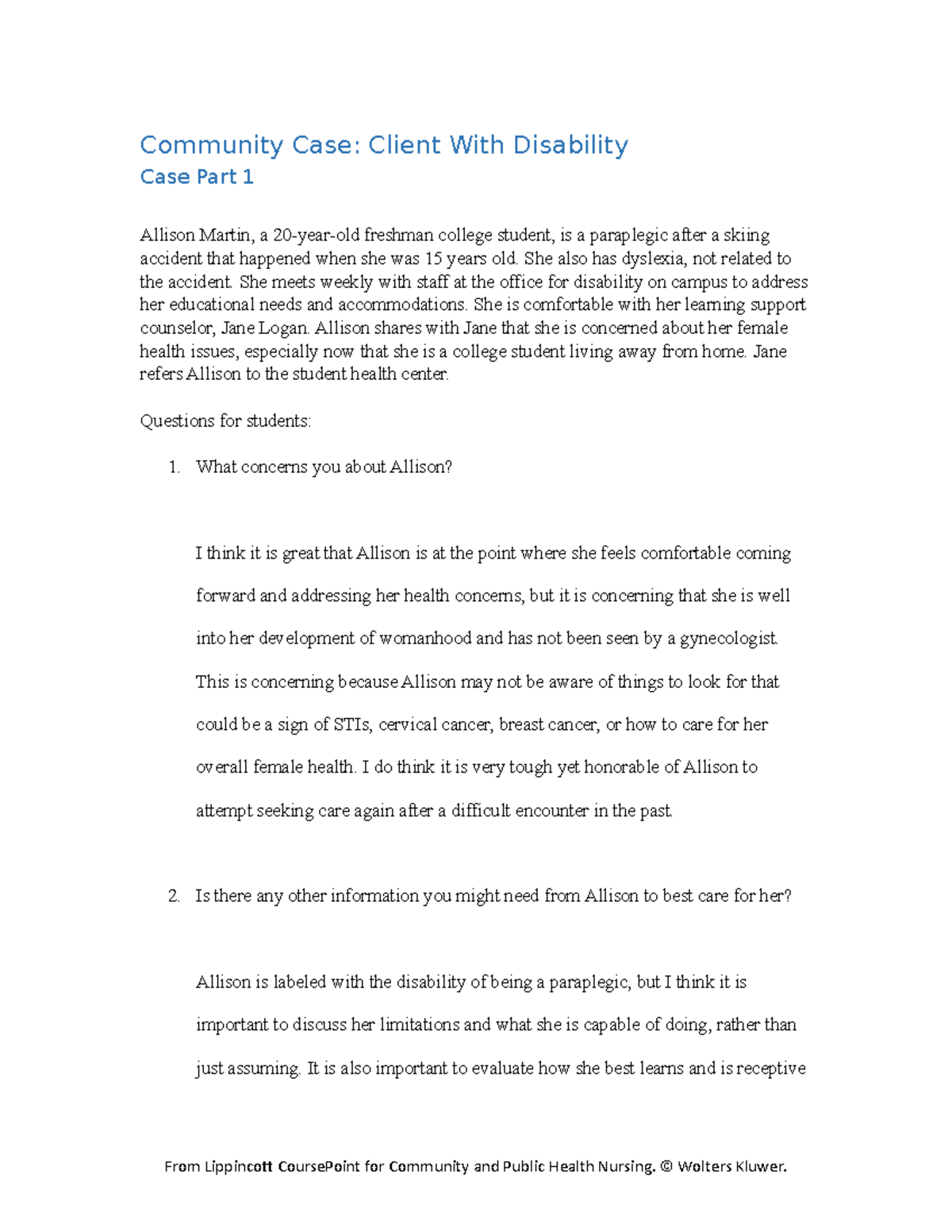 Client With Disability Case Study: Understanding Support Needs and ...