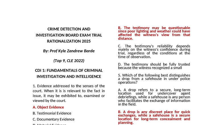 CDI 1: CRIME DETECTION AND INVESTIGATION BOARD EXAM TRIAL 2025 - Studocu