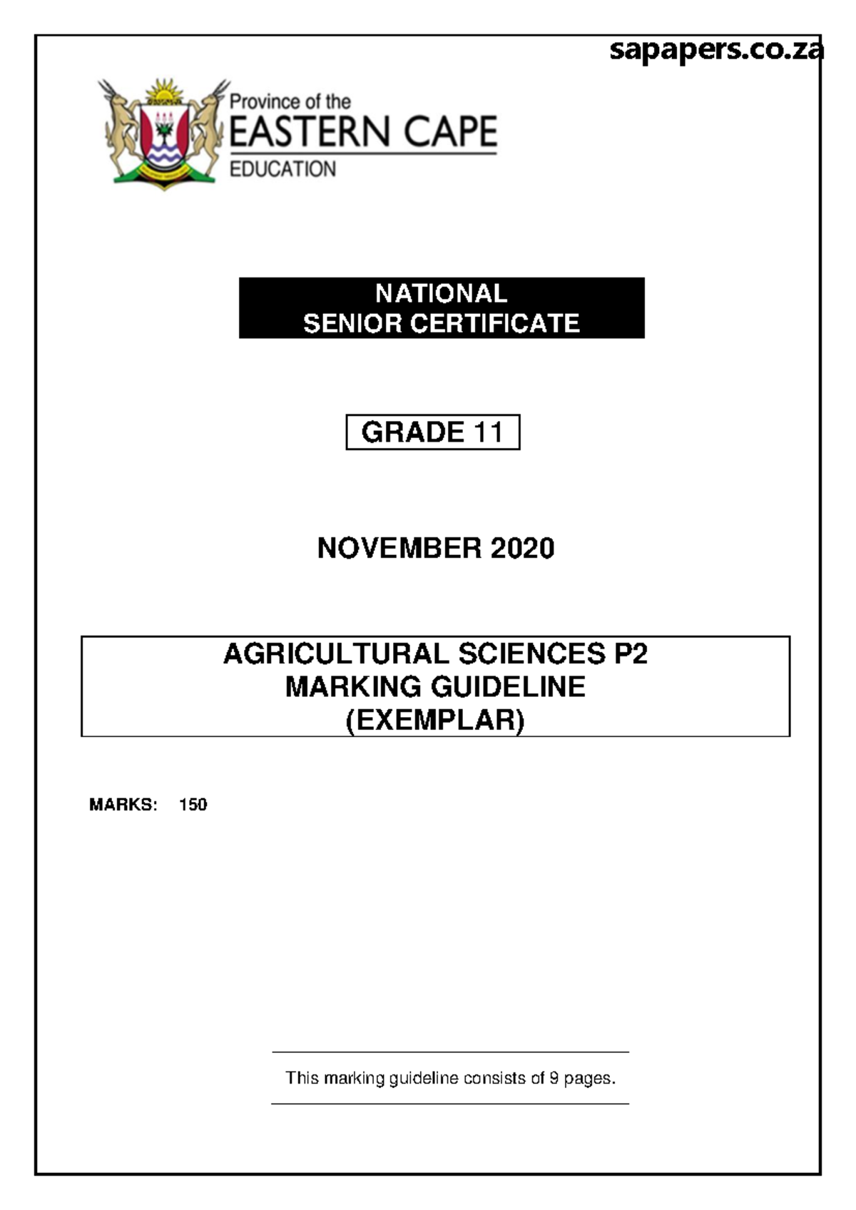 Agricultural Sciences P2 Memo - Grade 11 November 2020 - Studocu