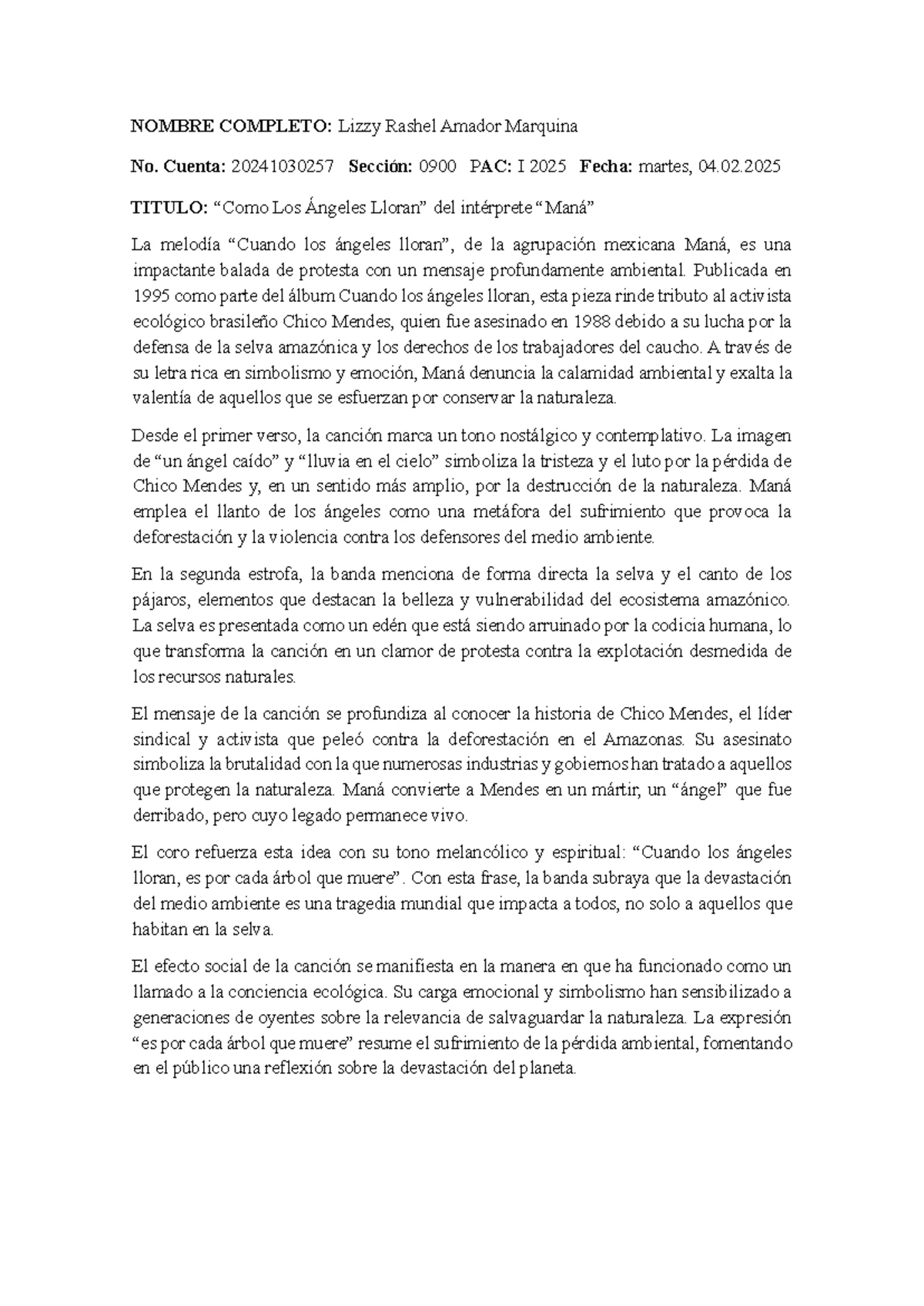 Ficha de Autovaloración Física - UNAH - Lizzy Amador - Studocu