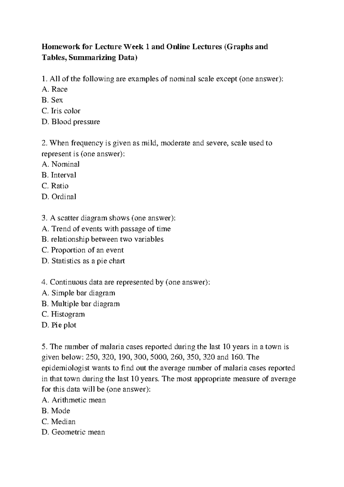 Homework Wk 1 & 2 - Lecture Qns on Graphs, Tables & Data Summary - Studocu
