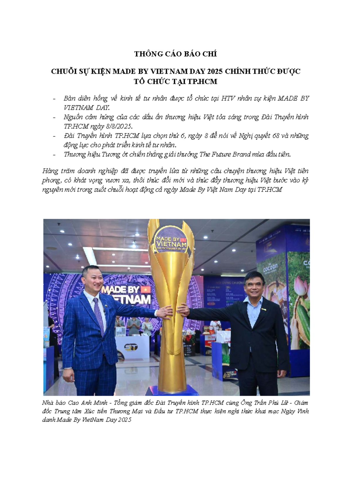 TCBC MADE VIETNAM DAY 2025: Tôn Vinh Thương Hiệu Việt Tại TP.HCM - Studocu