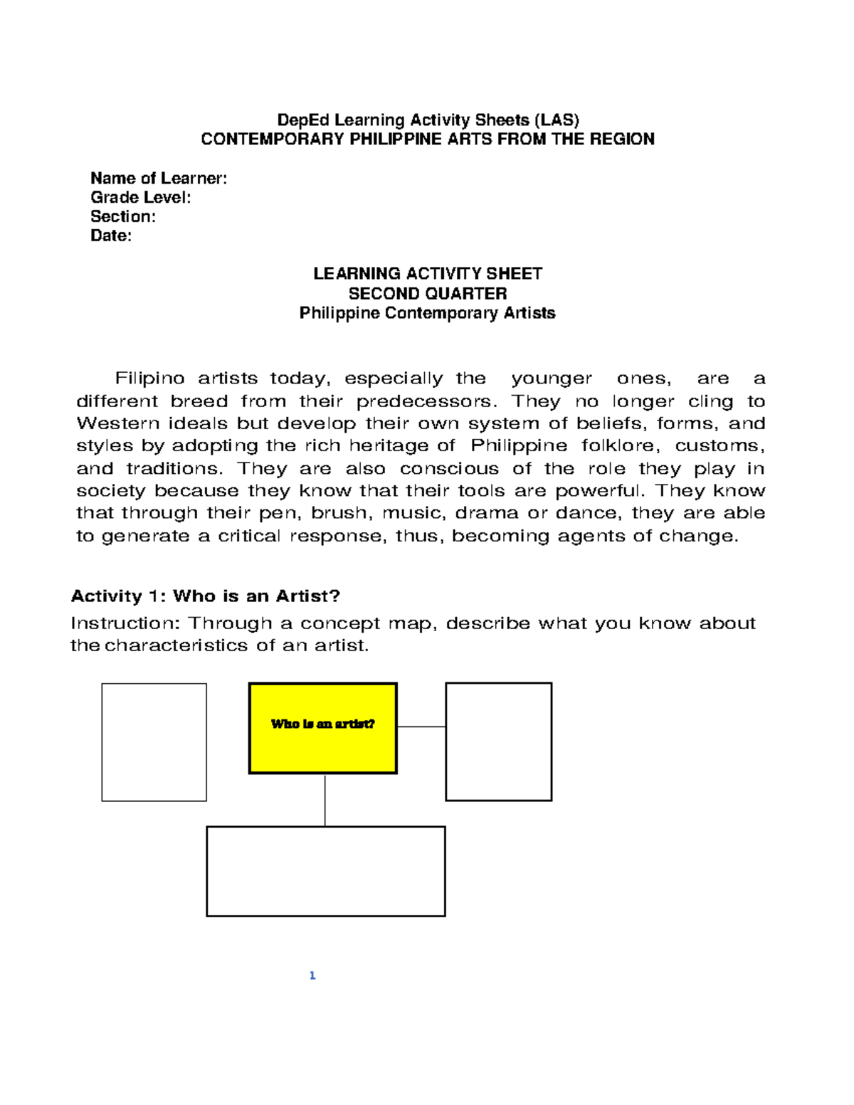 CPAR LAS - Contemporary Philippine Arts Learning Activities Q2 - Studocu