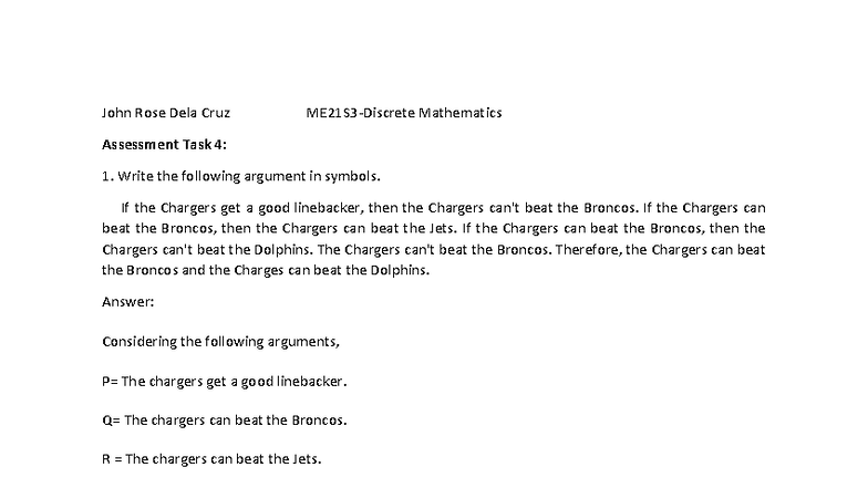 ME21S3 Math Assessment Task 4: Symbolic Argument Analysis - Studocu