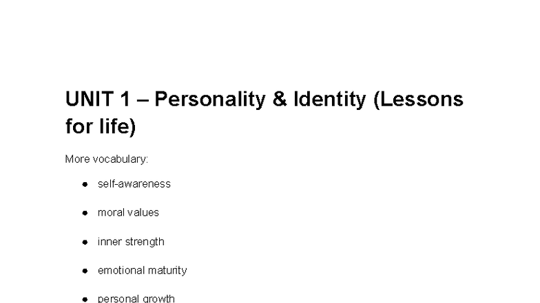 UNIT 1-11 Comprehensive Vocabulary & Collocations for Life Skills - Studocu