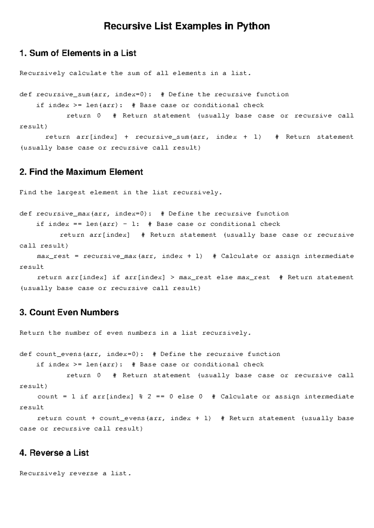 Recursive List Examples in Python: Functions for Common Operations ...