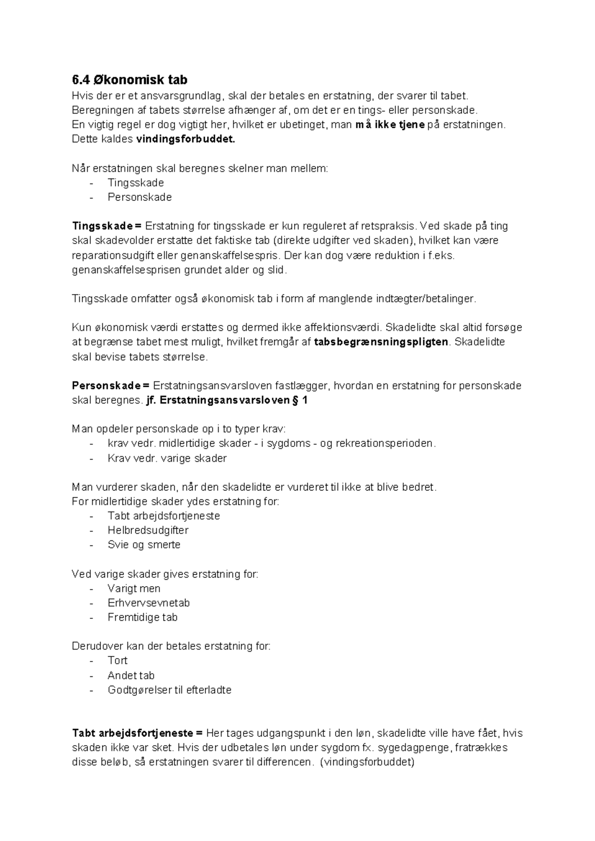 Erhvervsjura Noter 2: Erstatningsret og Ansvarsgrundlag - Studocu