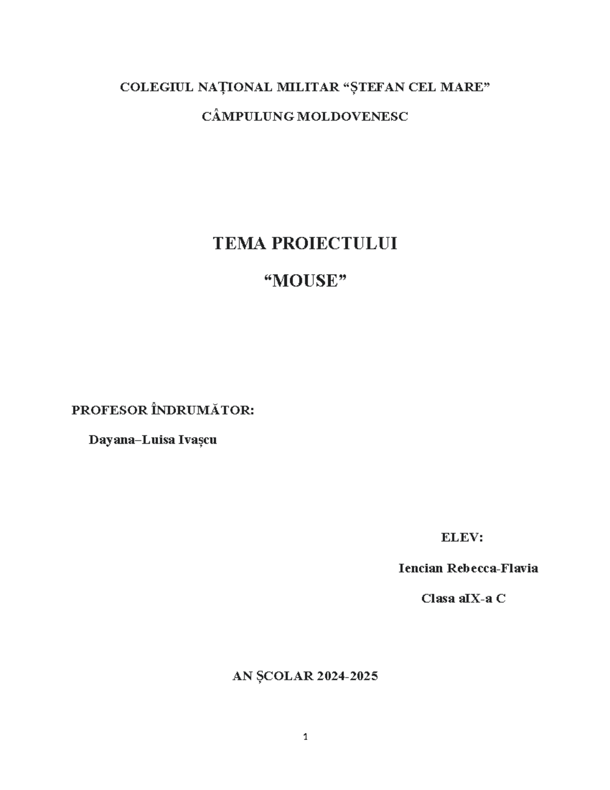Referat despre Mouse - COLEGIUL NAȚIONAL MILITAR CEL CÂMPULUNG ...