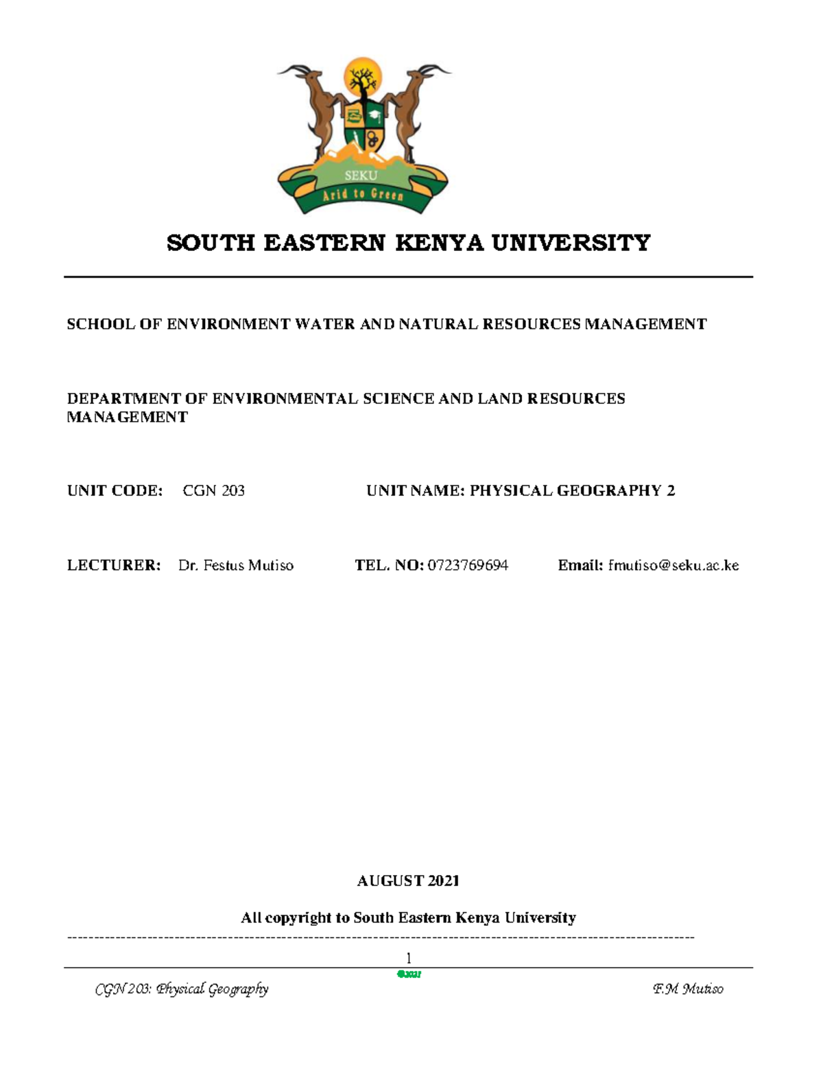 CGN 203: Physical Geography 2 - Comprehensive Course Notes - Studocu
