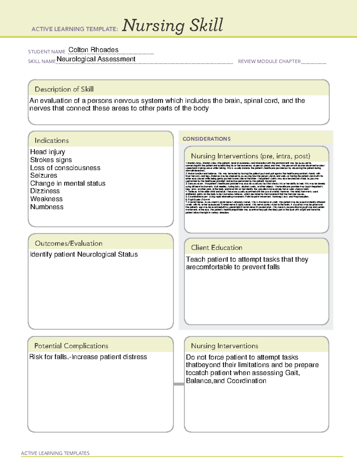 Active Learning Template: Nursing Skill for Neuro Assessment - Studocu