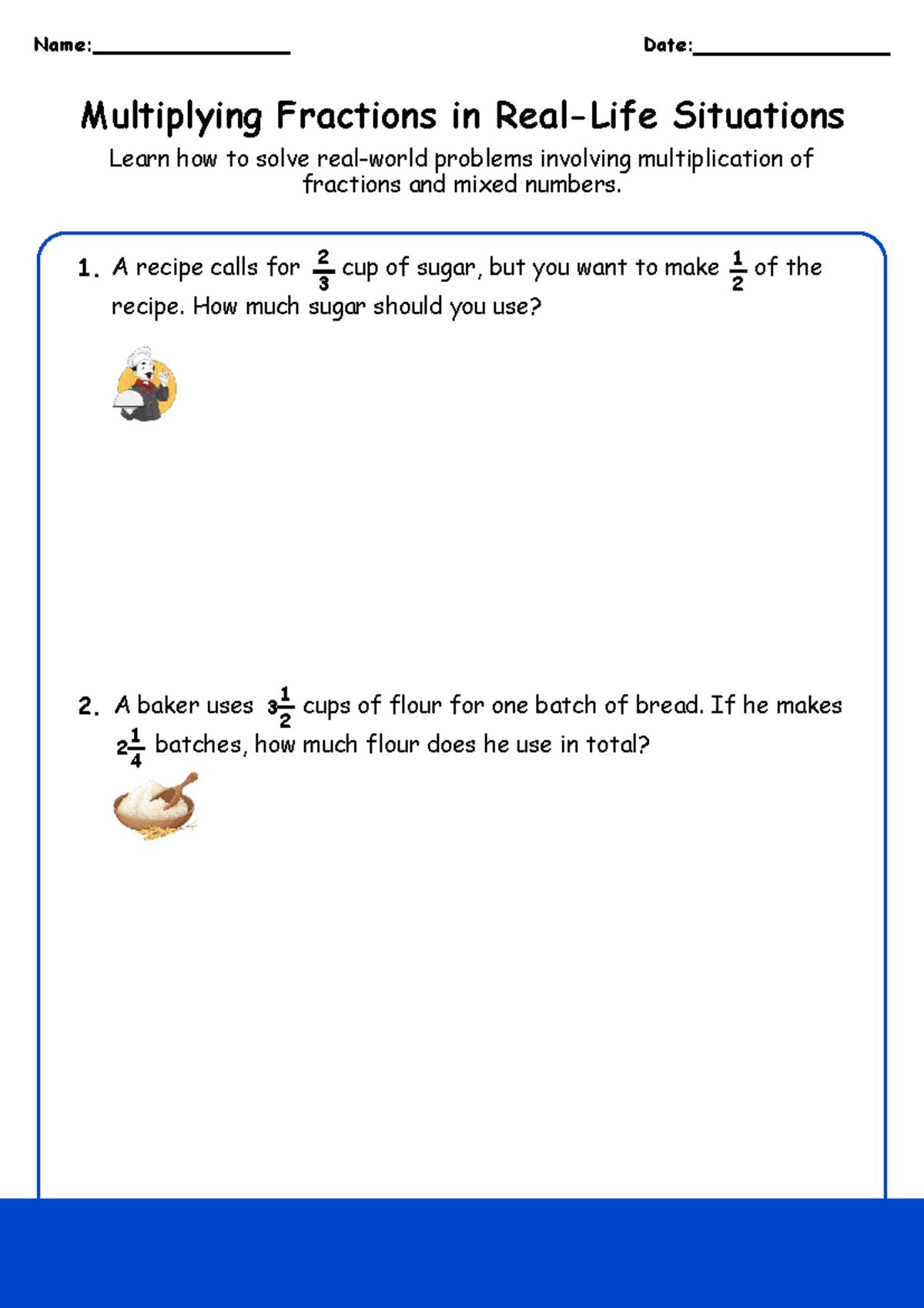 Multiplying Fractions in Real-Life Situations - 5th Grade Worksheet - A ...