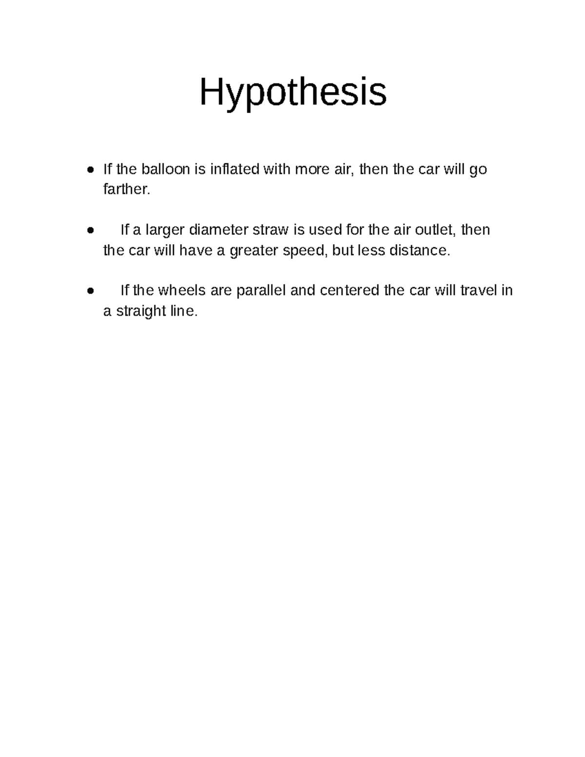 Hypothesis on Balloon Inflation and Car Performance - Studocu