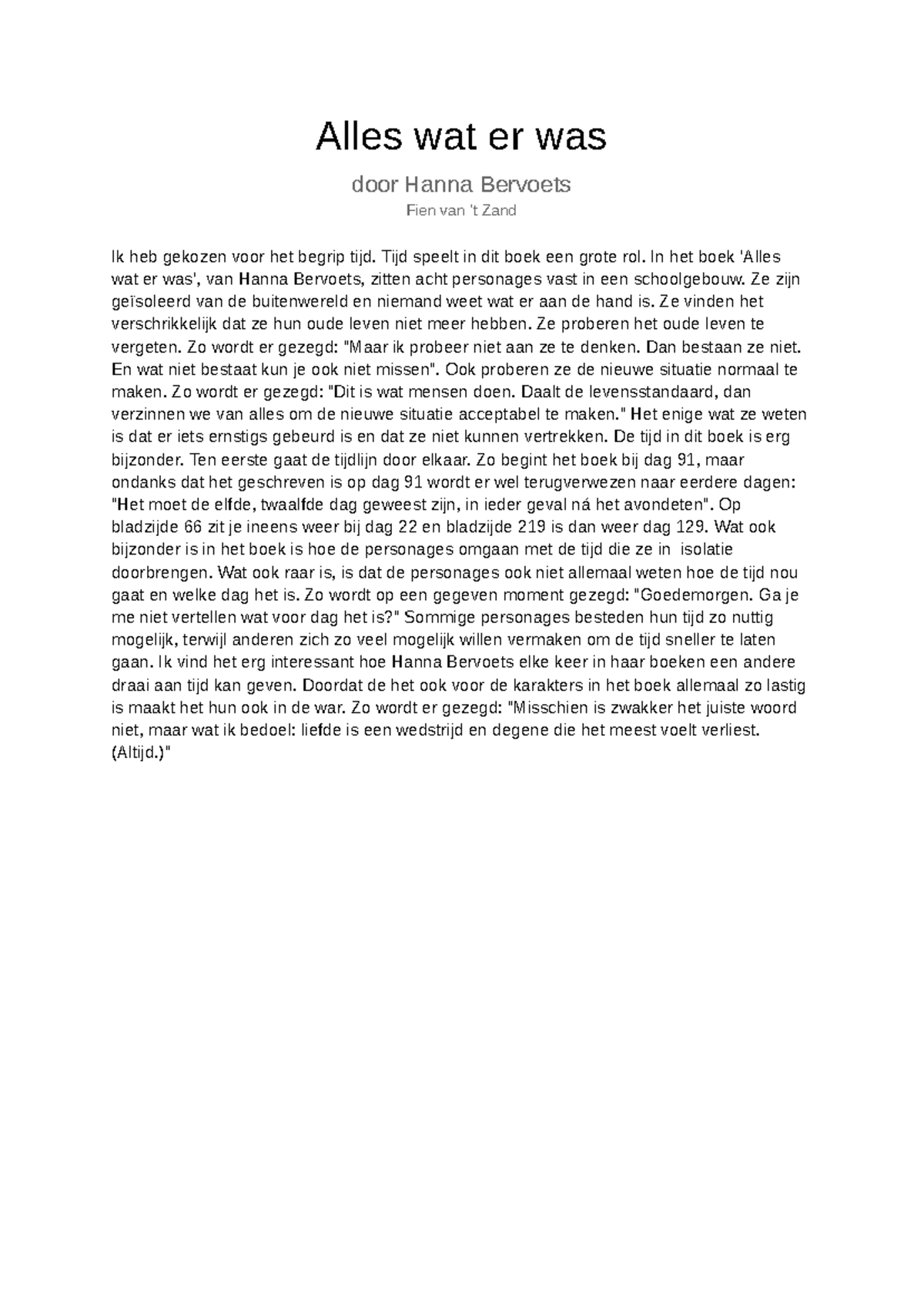 Analyse van het begrip tijd in 'Alles wat er was' - Hanna Bervoets ...