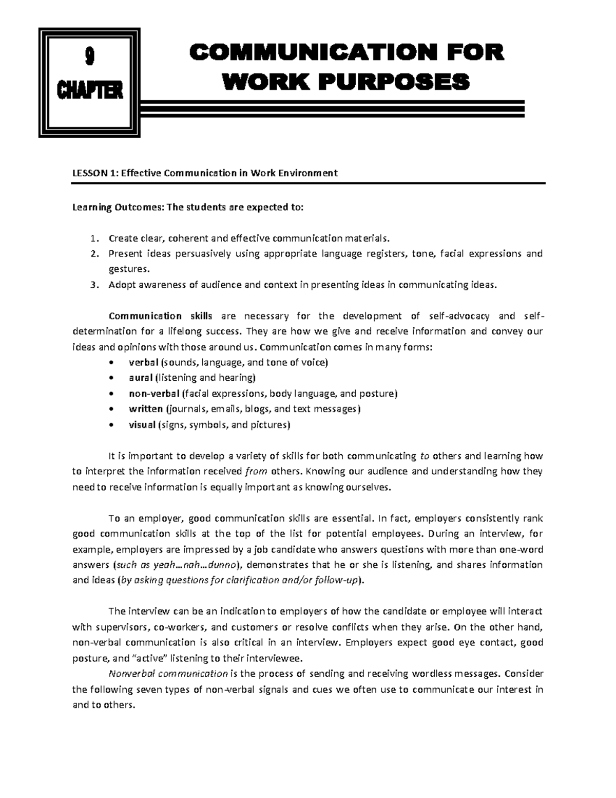 PC+ Chapter 9 - Effective Communication Skills in the Workplace - Studocu