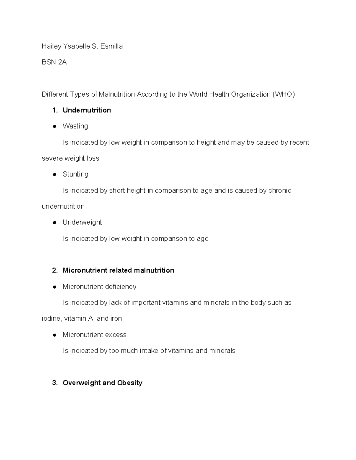 NCM 105 LAB 4 DIFFERENT TYPES OF MALNUTRITION - Hailey Ysabelle S ...