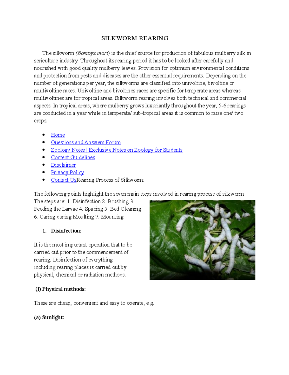 Silkworm Rearing - Lecture Notes on Rearing Process Steps 1-7 - Studocu