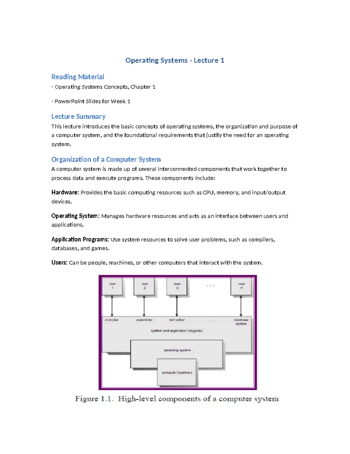 Operating Systems (OS) Lecture 1 & 2 Summary: Concepts & Types - Studocu