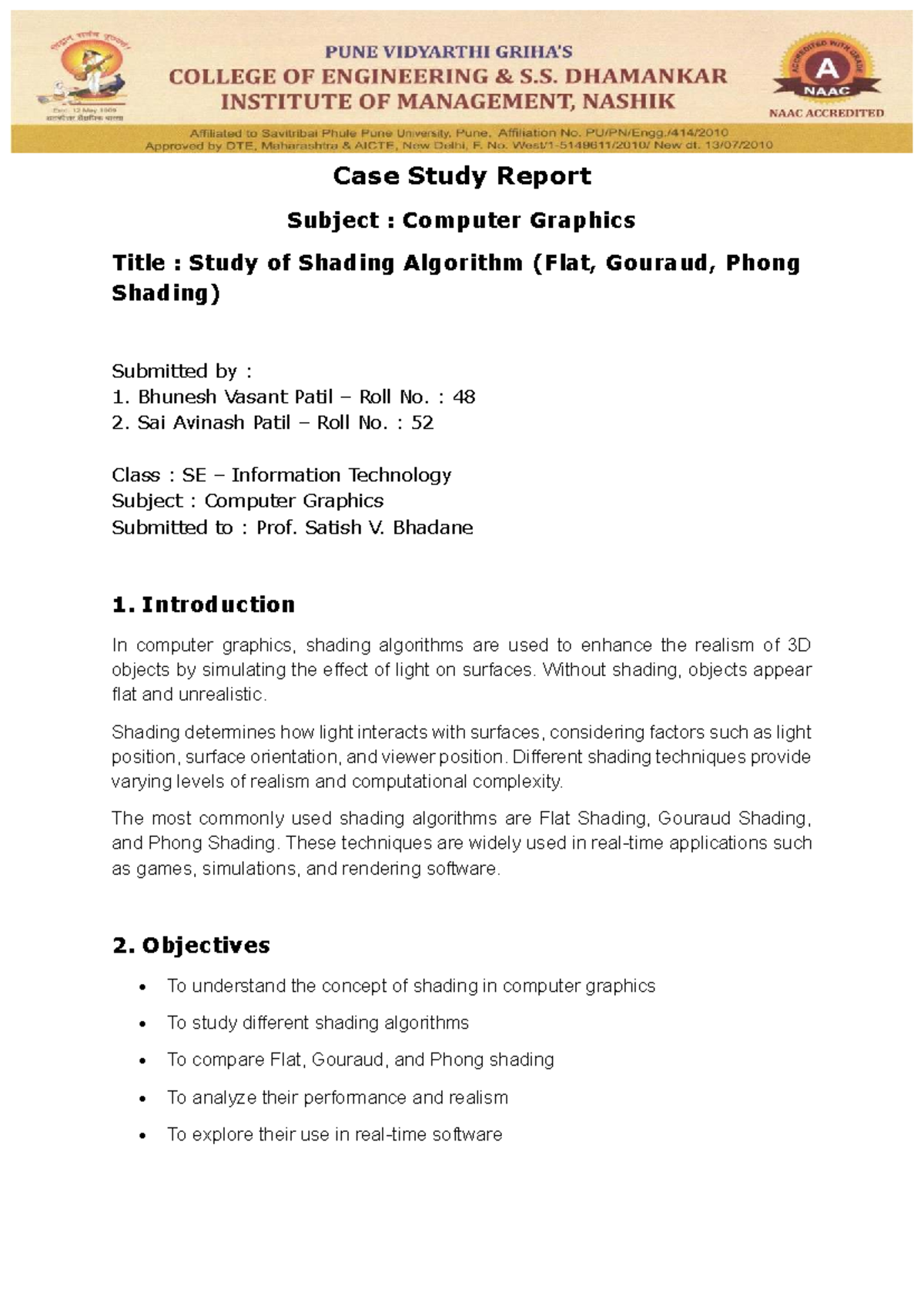Case Study Report: Shading Algorithms in Computer Graphics (CS101 ...