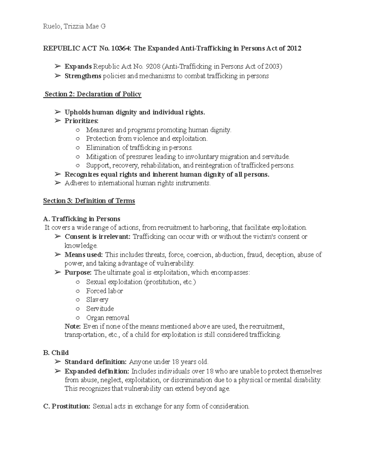 RA No. 9208 & RA No. 10364: Expanded Anti-Trafficking Act Summary - Studocu