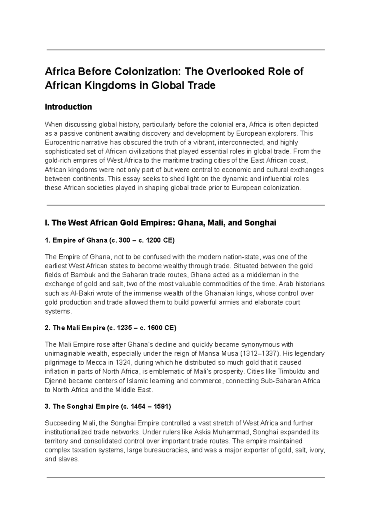 HIST 201: Africa Before Colonization - The Role of Kingdoms in Trade ...