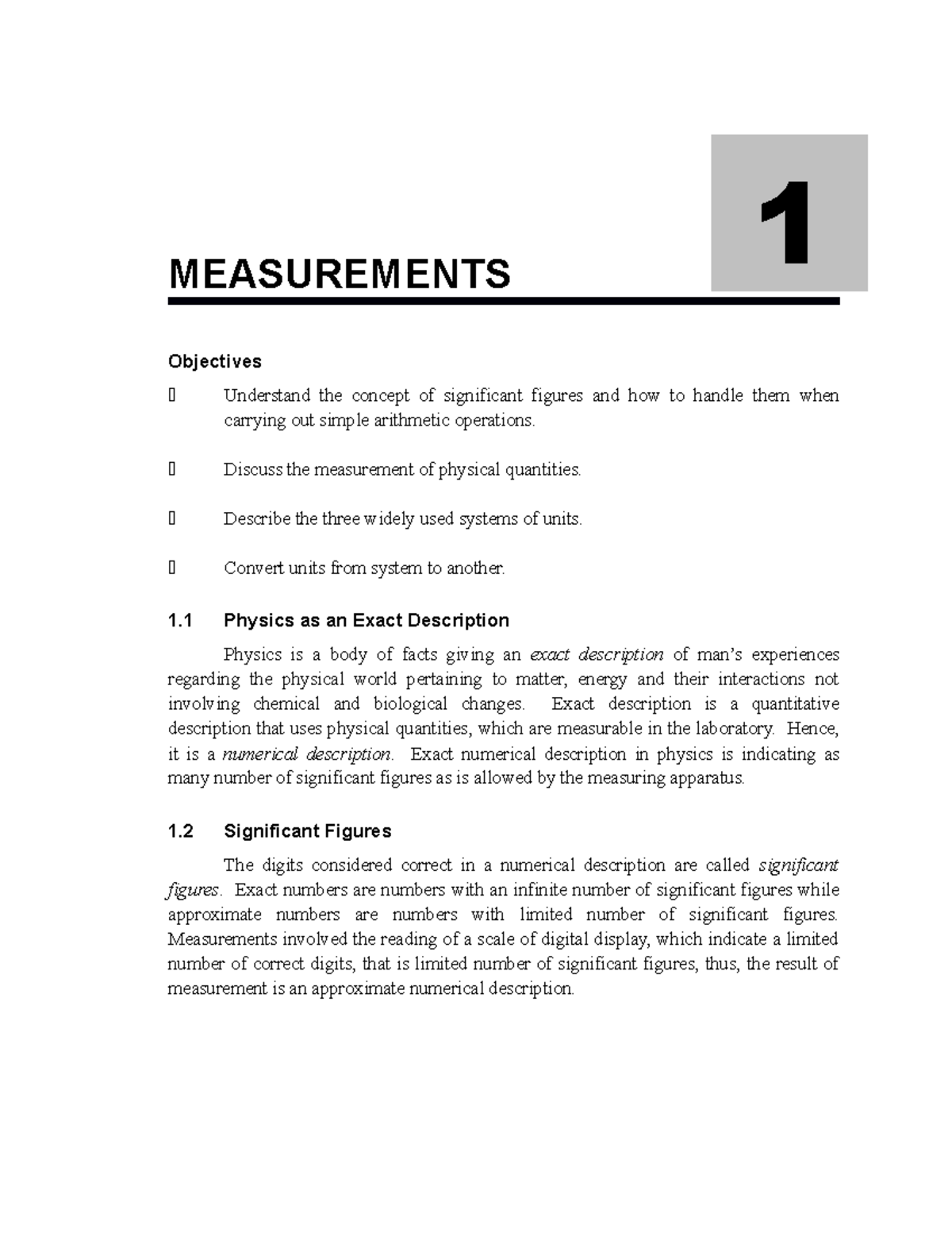 Lesson 1: Measurement [Physics as an Exact Description] - MEASUREMENTS ...