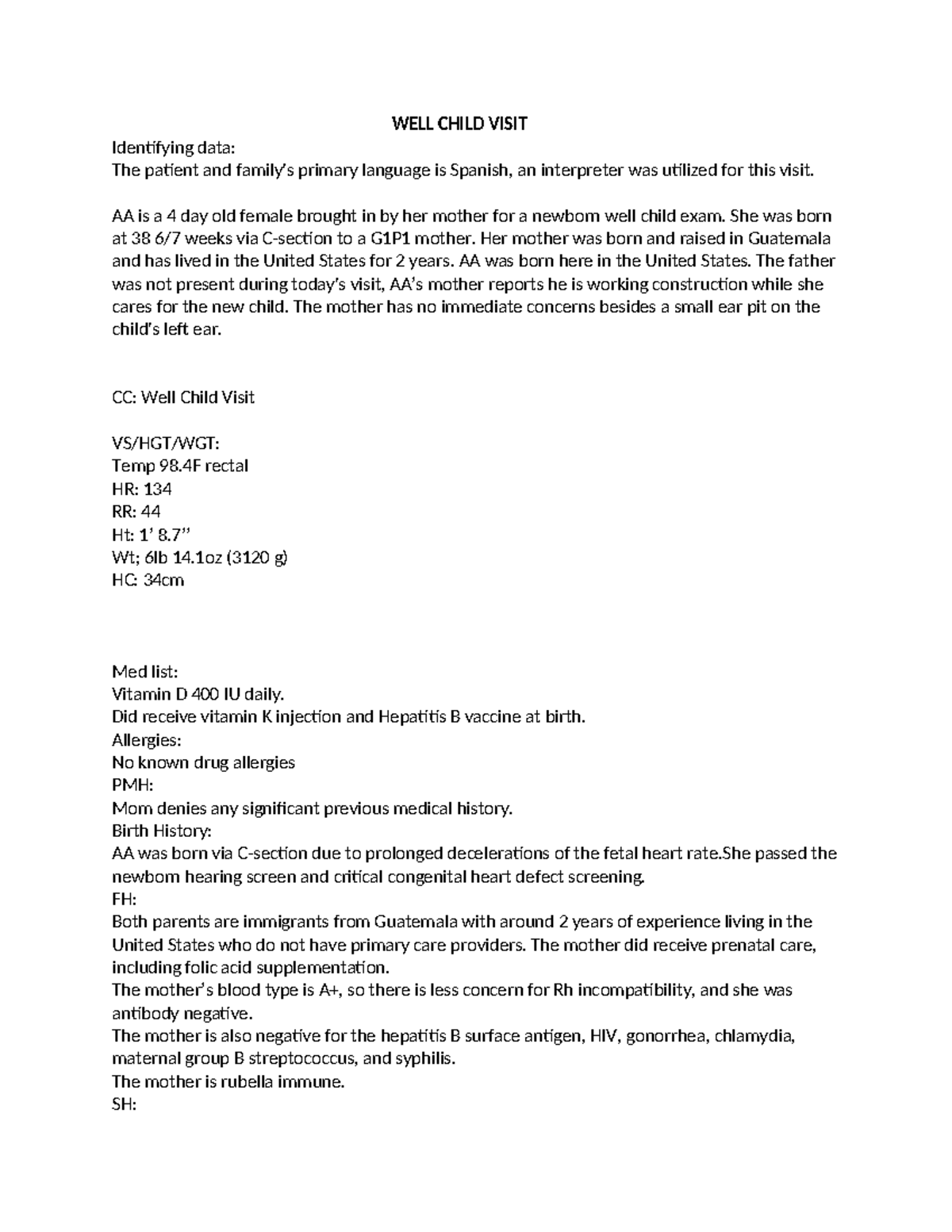 WELL CHILD VISIT SOAP Note for Newborn Exam (4 Days Old) - Studocu