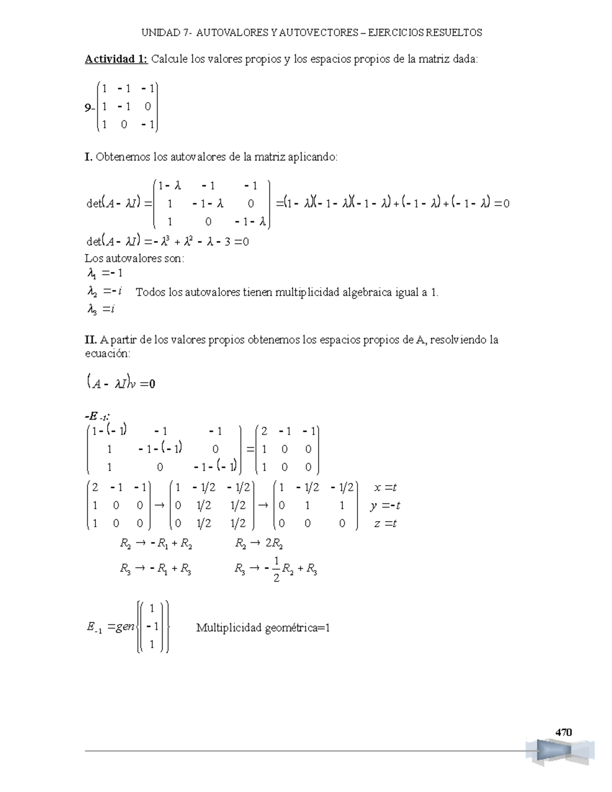 Ejercicios Resueltos de Autovalores y Espacios Propios - Math 101 - Studocu