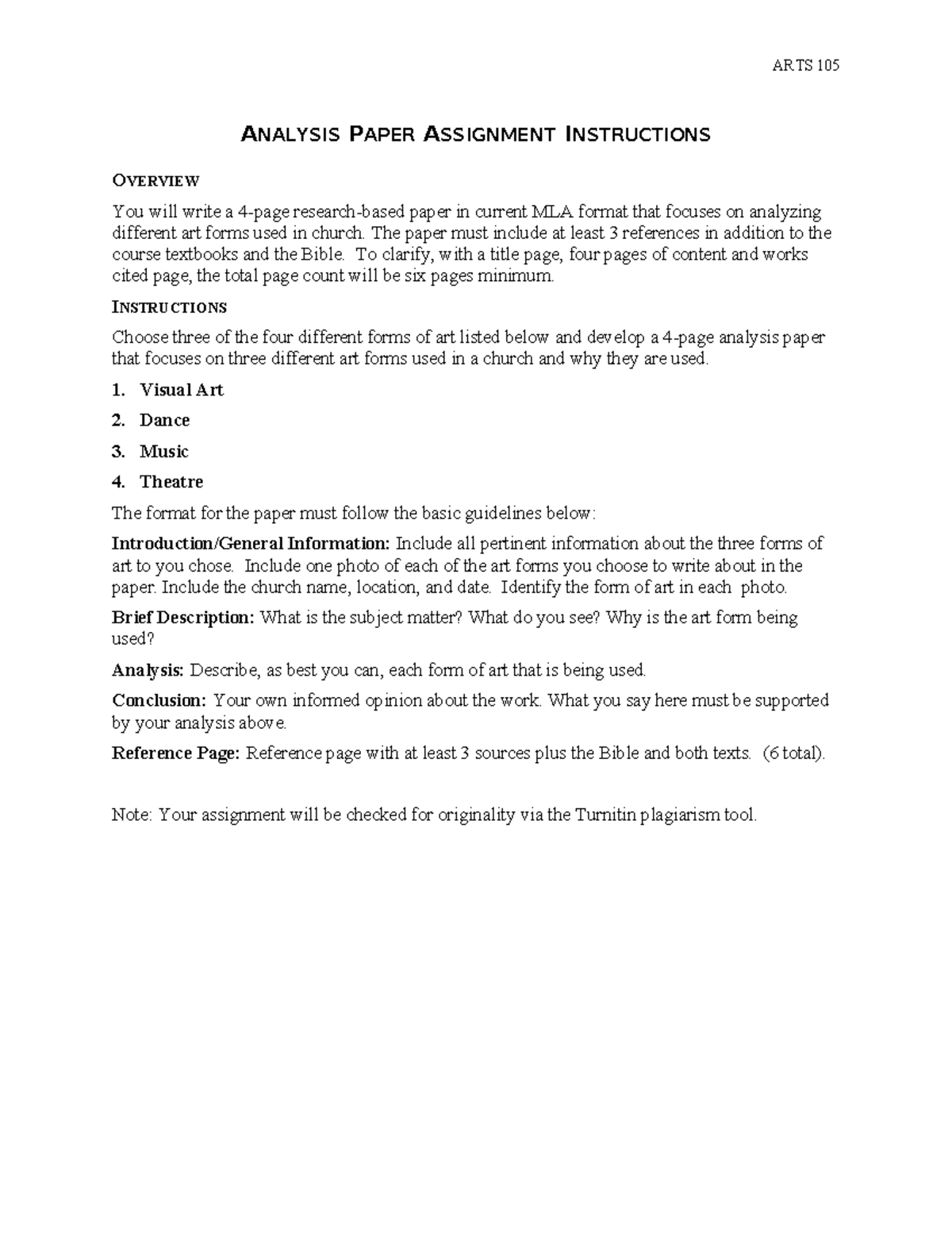 ARTS 105: Analysis Paper Instructions on Church Art Forms - Studocu