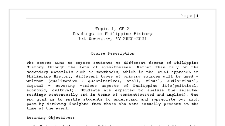 GE 2 Readings in Philippine History: Understanding Early Filipino ...