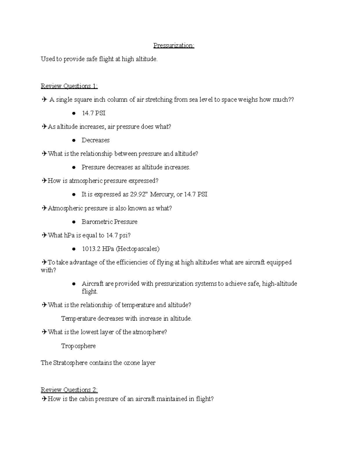 Atmospheric Pressurization Overview and Review Questions - Studocu