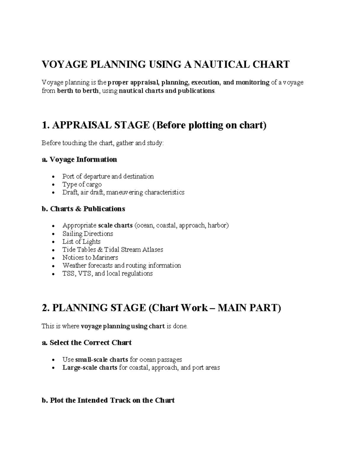 VOYAGE PLANNING USING NAUTICAL CHARTS: A COMPREHENSIVE GUIDE - Studocu
