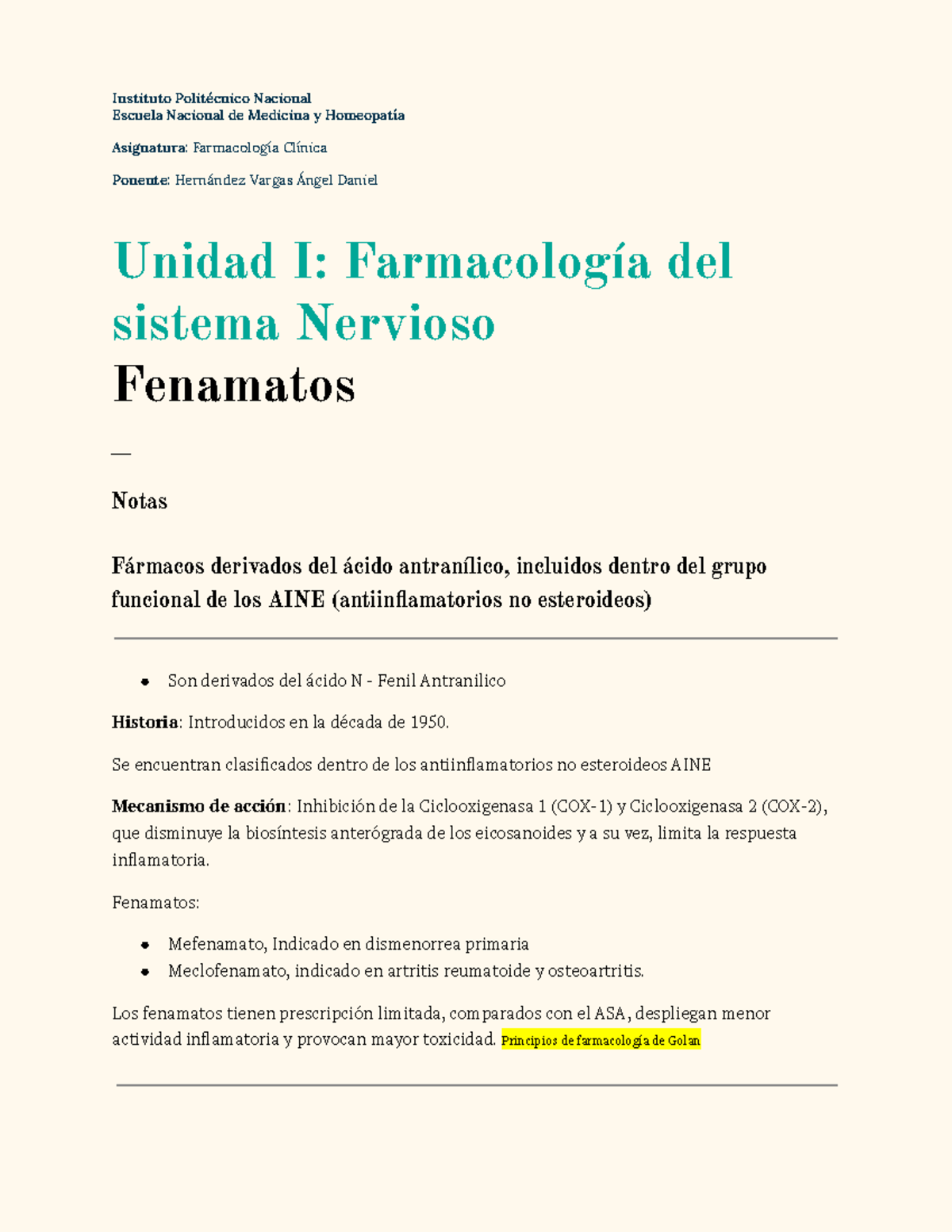 Fenamatos: Resumen de Derivados del Ácido Antranílico - Farmacología ...
