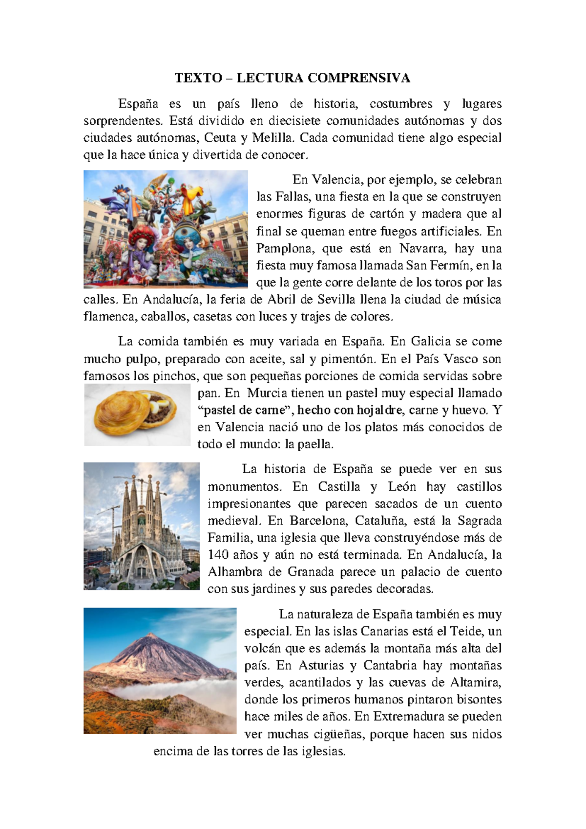 TEXTO LECTURA COMPRENSIVA: España y sus Ricas Tradiciones Culturales ...