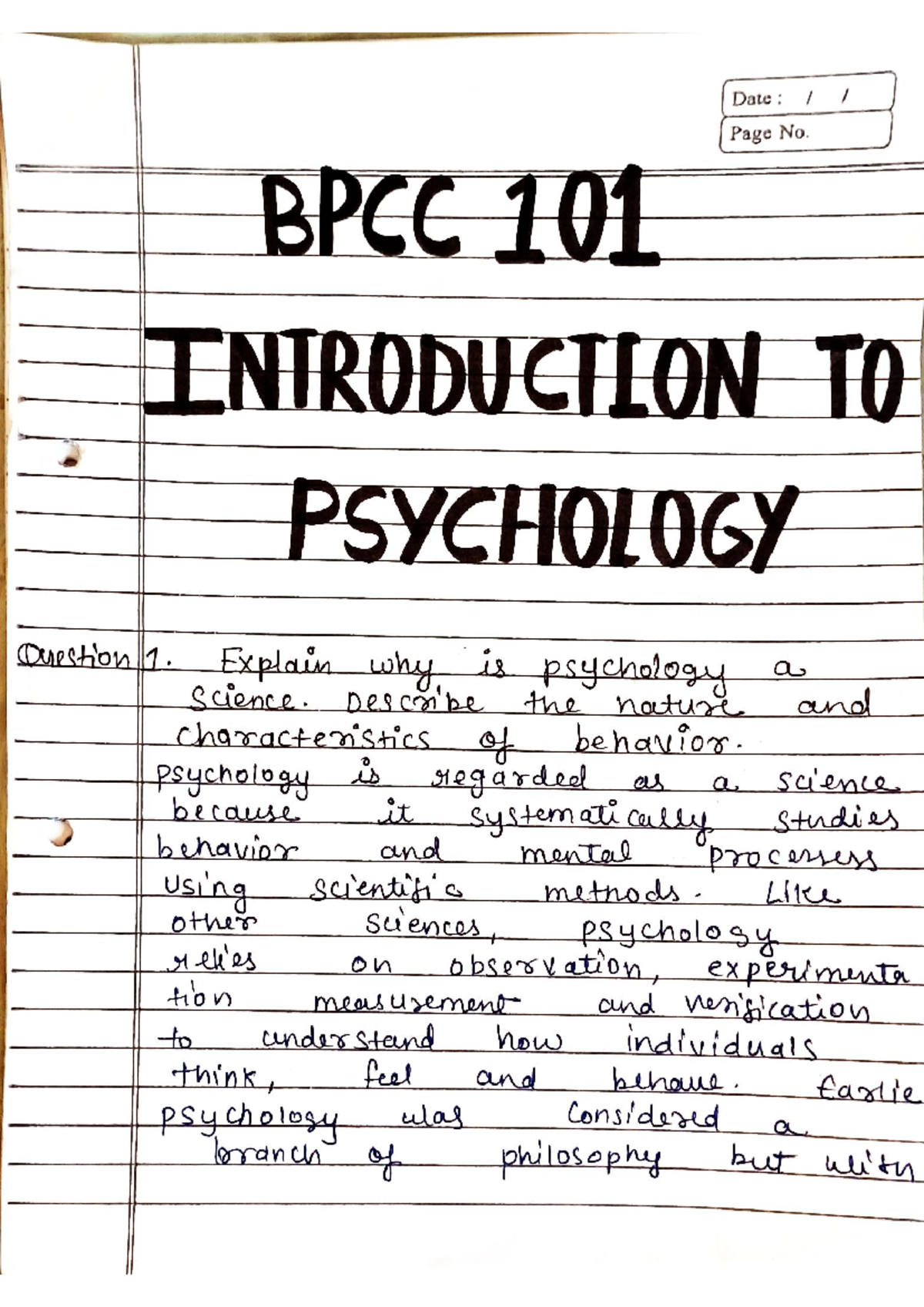 BPCC 101 - Introduction to Psychology: Understanding Behavior and ...