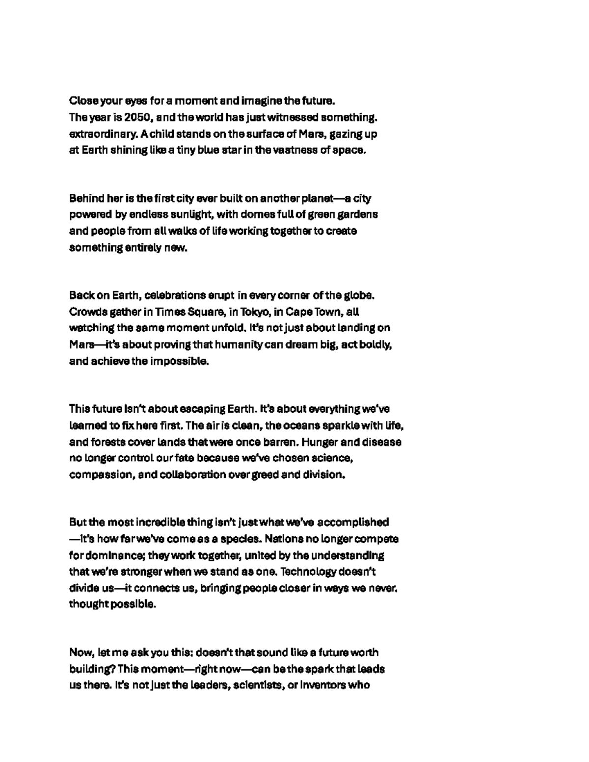 Speech: Envisioning a United Future on Mars - 2050 - Studocu