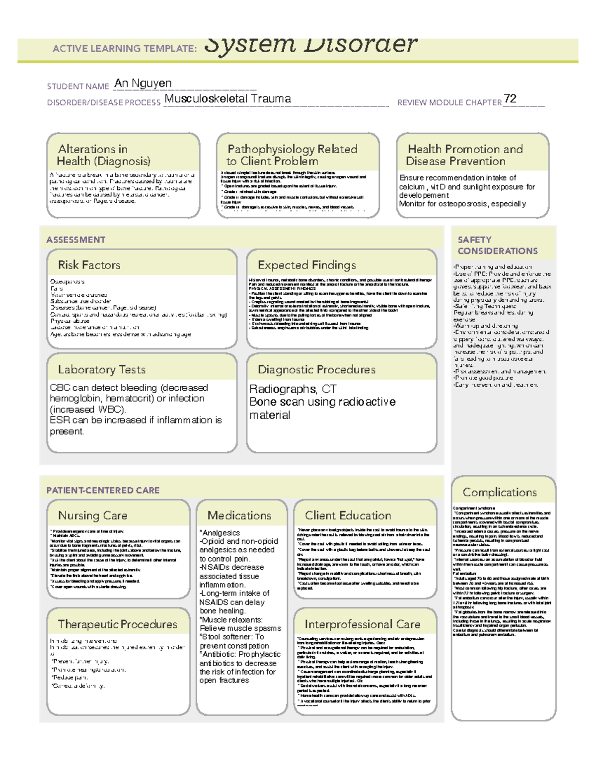 Active Learning Template: System Disorder - Musculoskeletal Trauma ...
