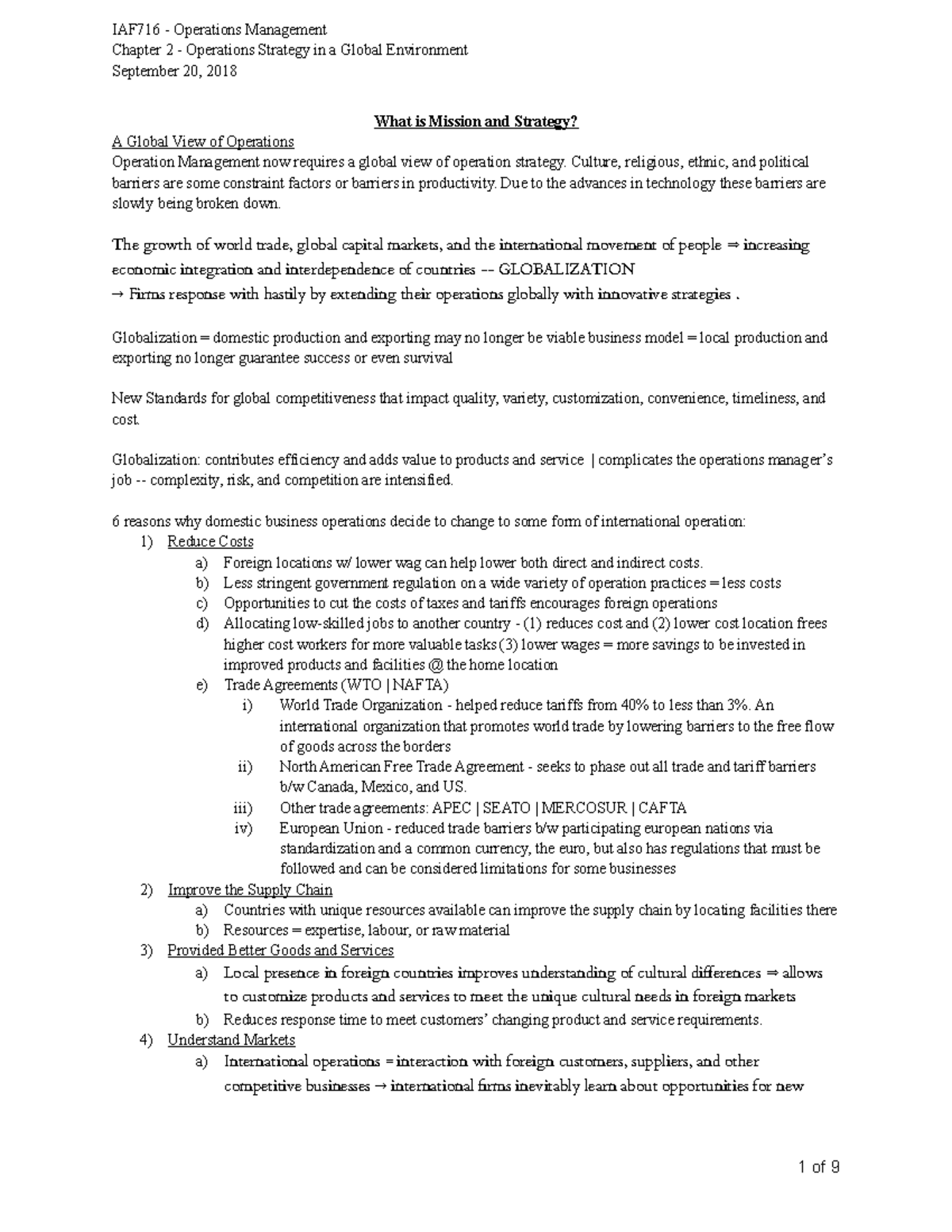 IAF716 - Chapter 2: Global Operations Strategy Overview - Studocu