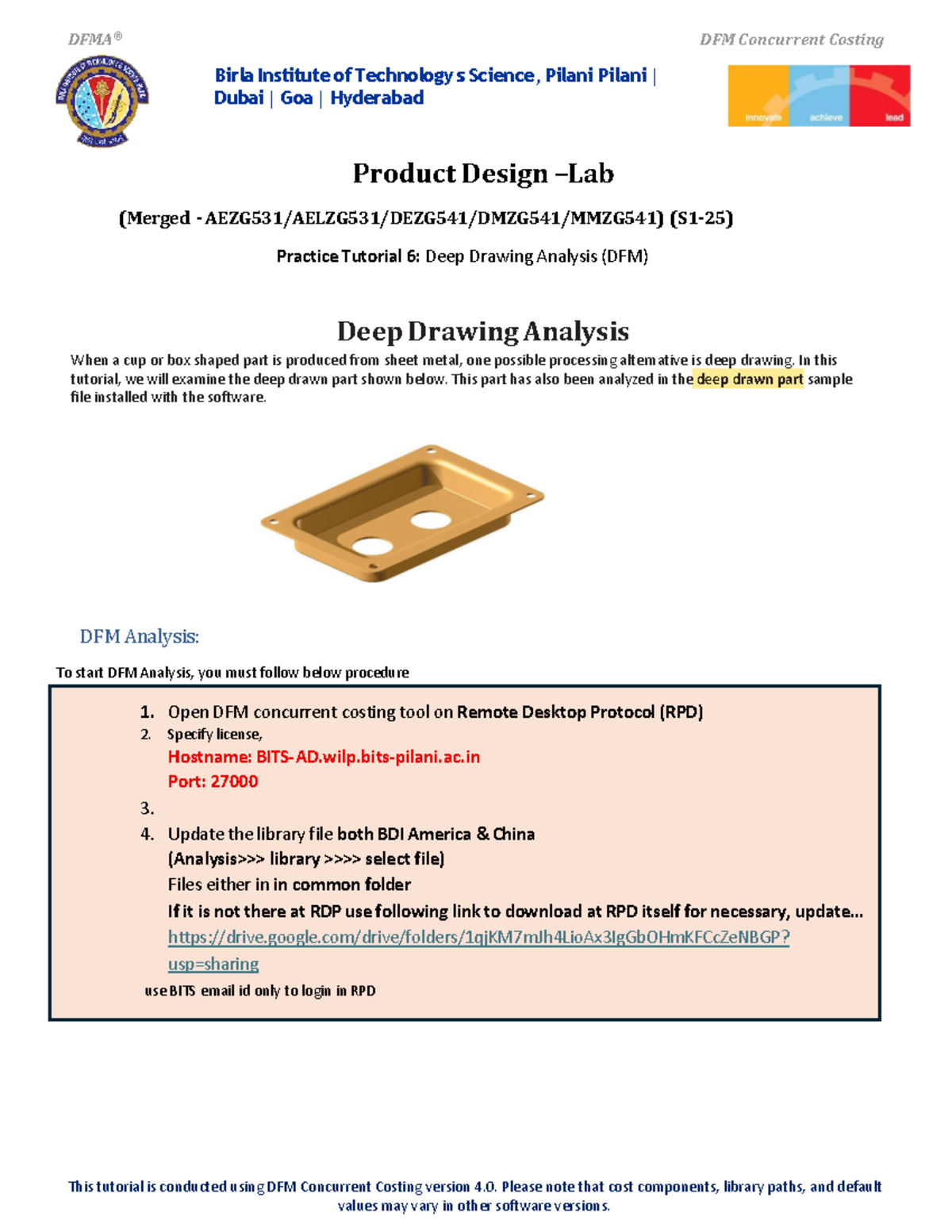 Tut 6 DFM Deep Drawing Analysis - Class Notes for Product Design - Studocu