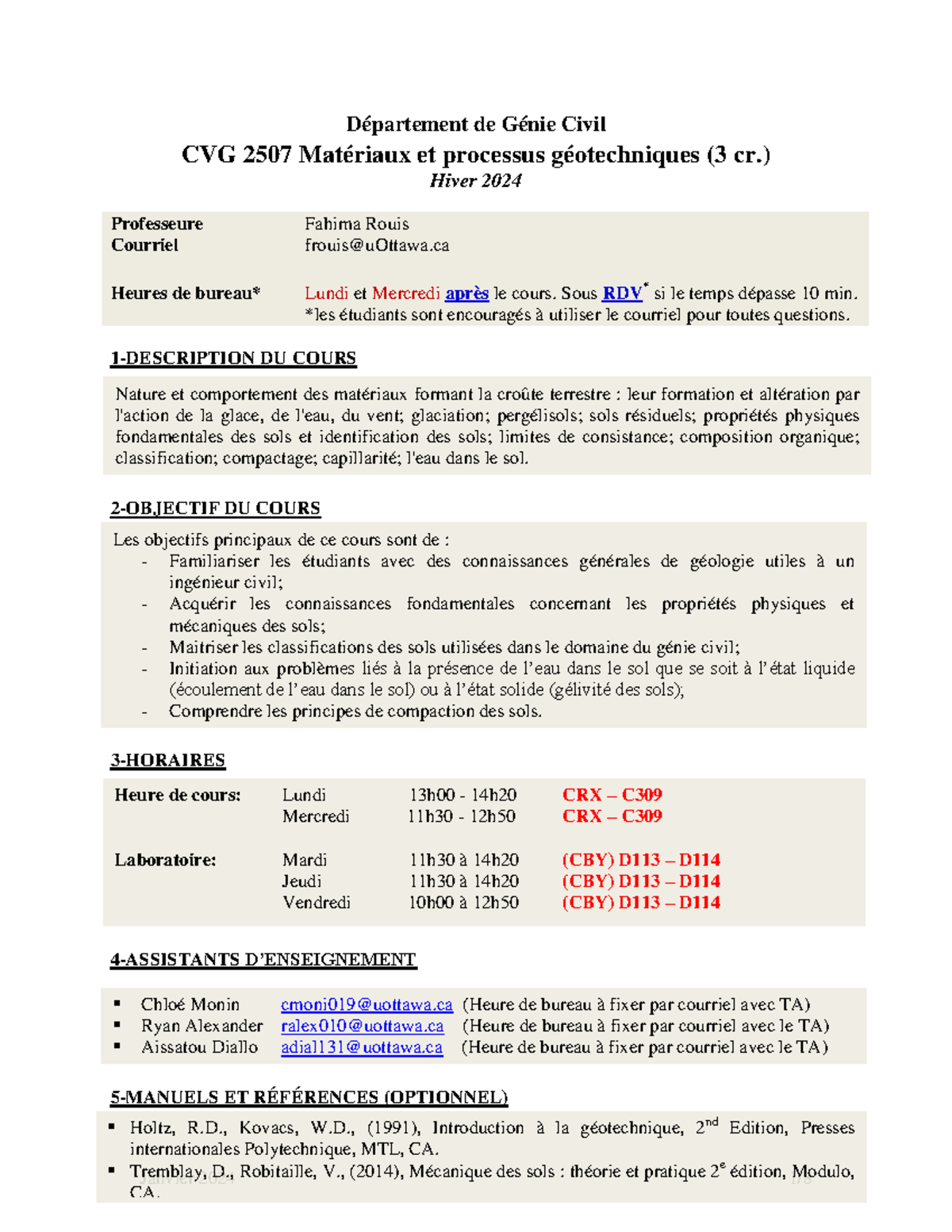 CVG 2507 - Syllabus sur Matériaux et Processus Géotechniques - Studocu
