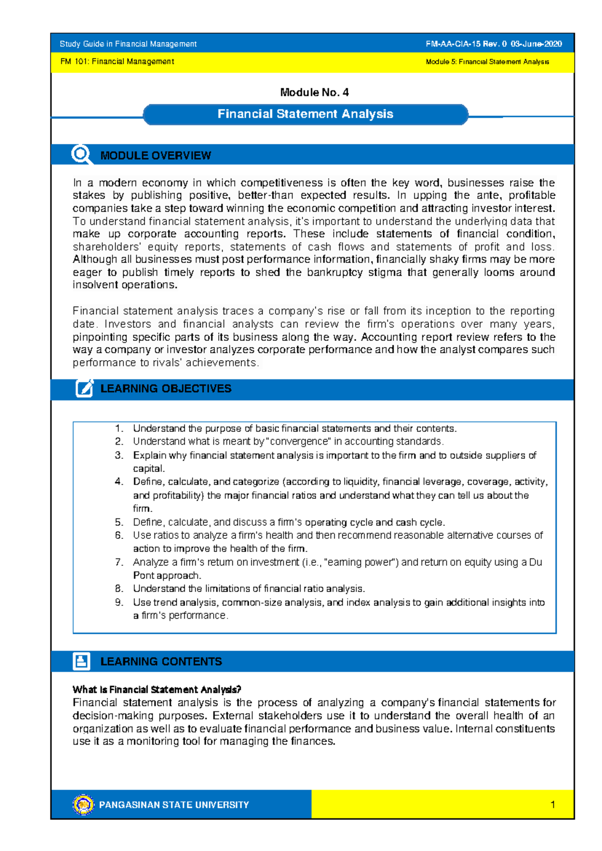 FM 101 SG 4 - Junjun - PANGASINAN STATE UNIVERSITY FM 101: Financial Management Module 5 ...