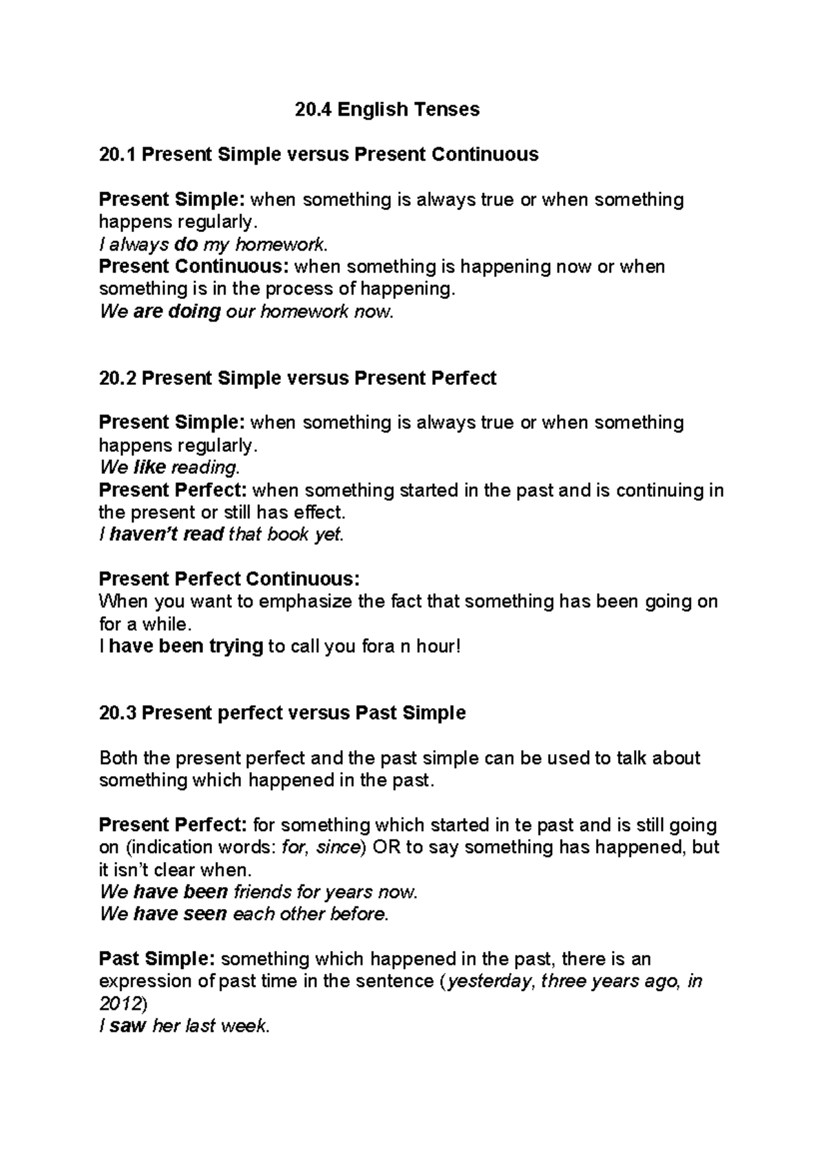 English Tenses Overview: Present Simple, Continuous, Perfect (20 ...