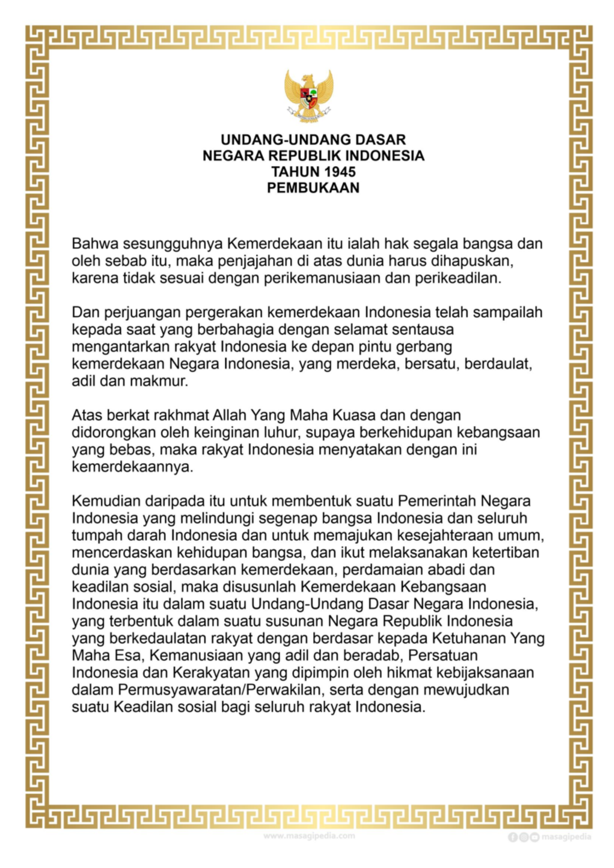 Teks UUD 1945 untuk Upacara - Dokumen PDF Masagipedia - Studocu
