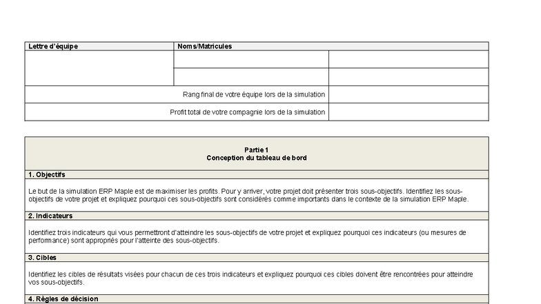 Rapport final sur la simulation ERP Maple - Équipe et Performance - Studocu