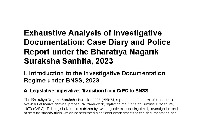 BNSS Case Diary and Police Report - Exhaustive Analysis of ...