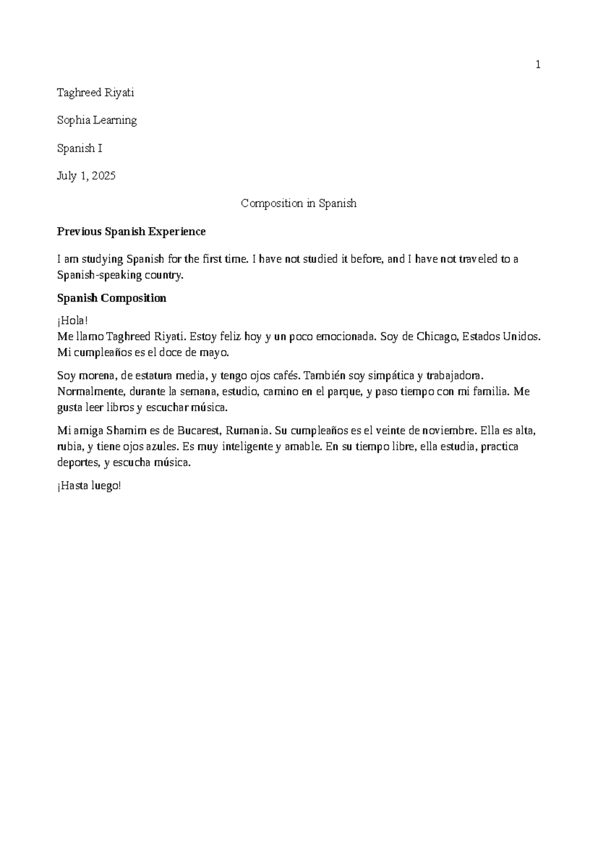 Touchstone 1 - Spanish Composition Notes by Taghreed Riyati - Studocu