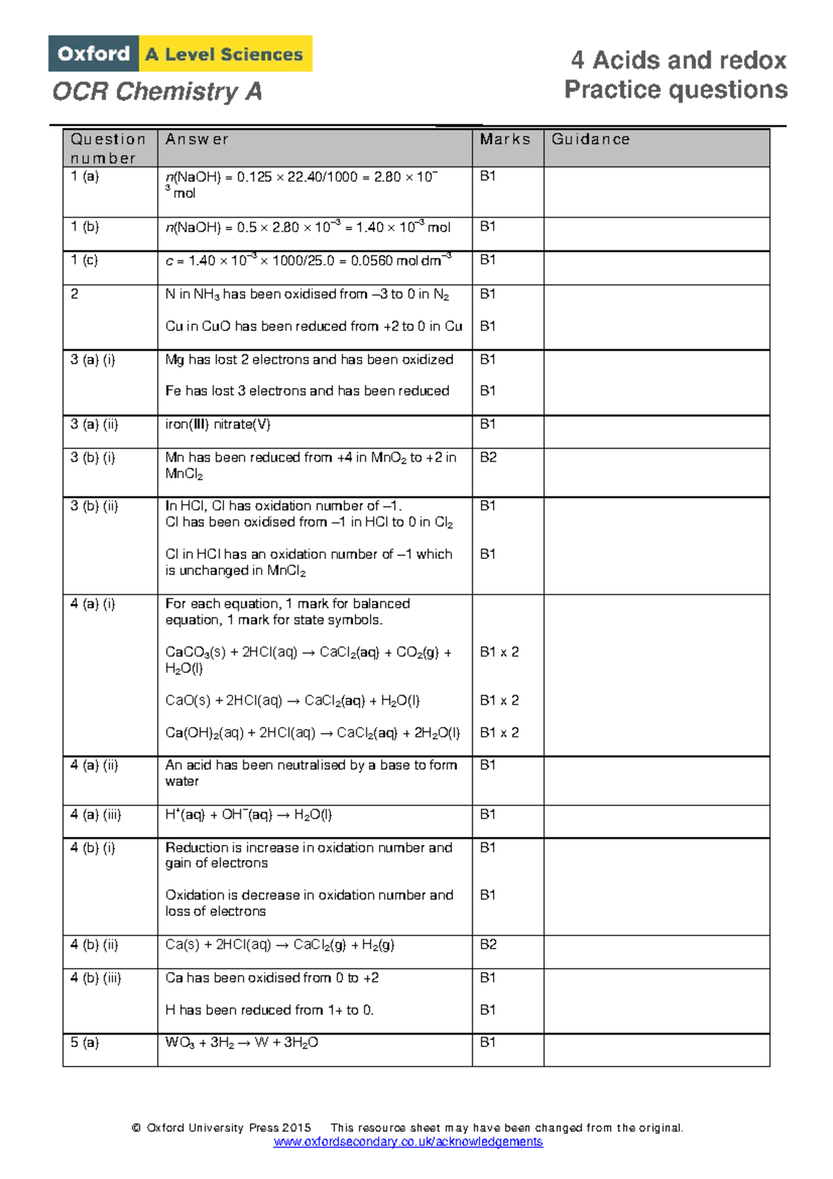 4-acids-and-redox-text-book-answers - OCR Chemistry A Practice questions Question number Answer ...