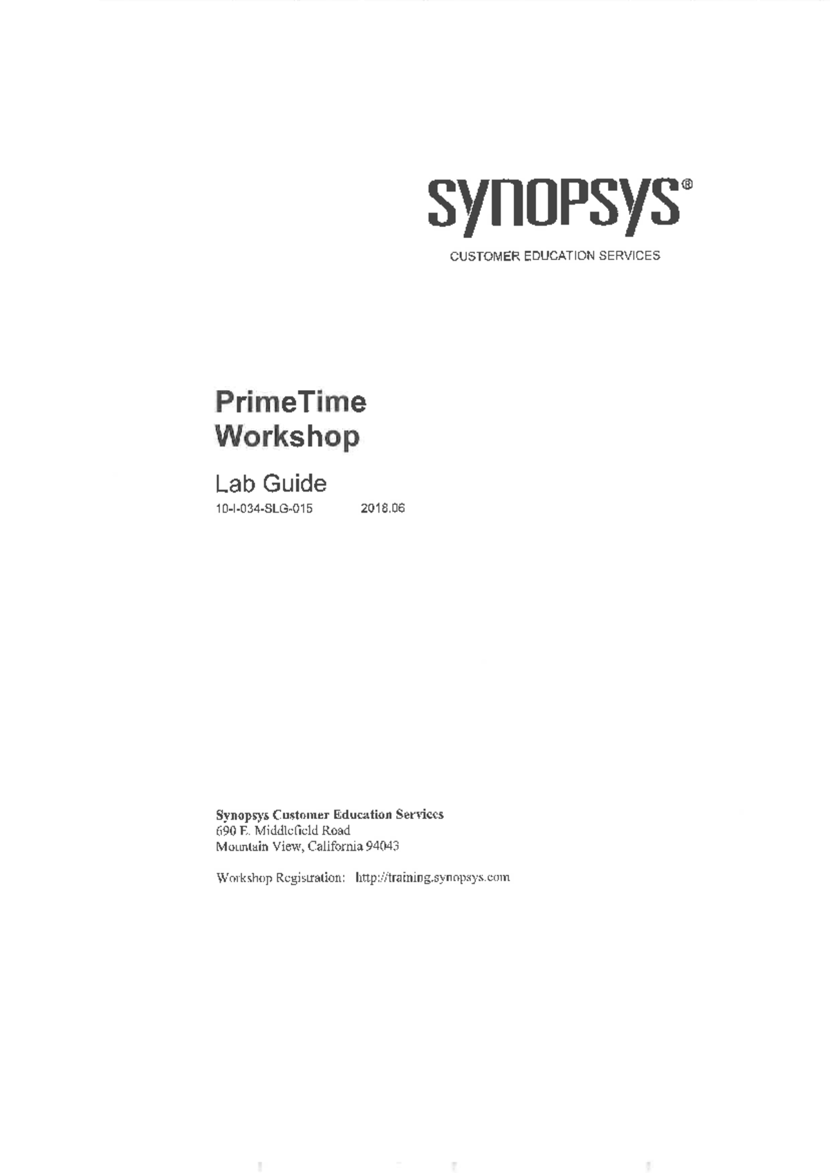PrimeTime Workshop Lab Guide 2018 - Synopsys Customer Education ...