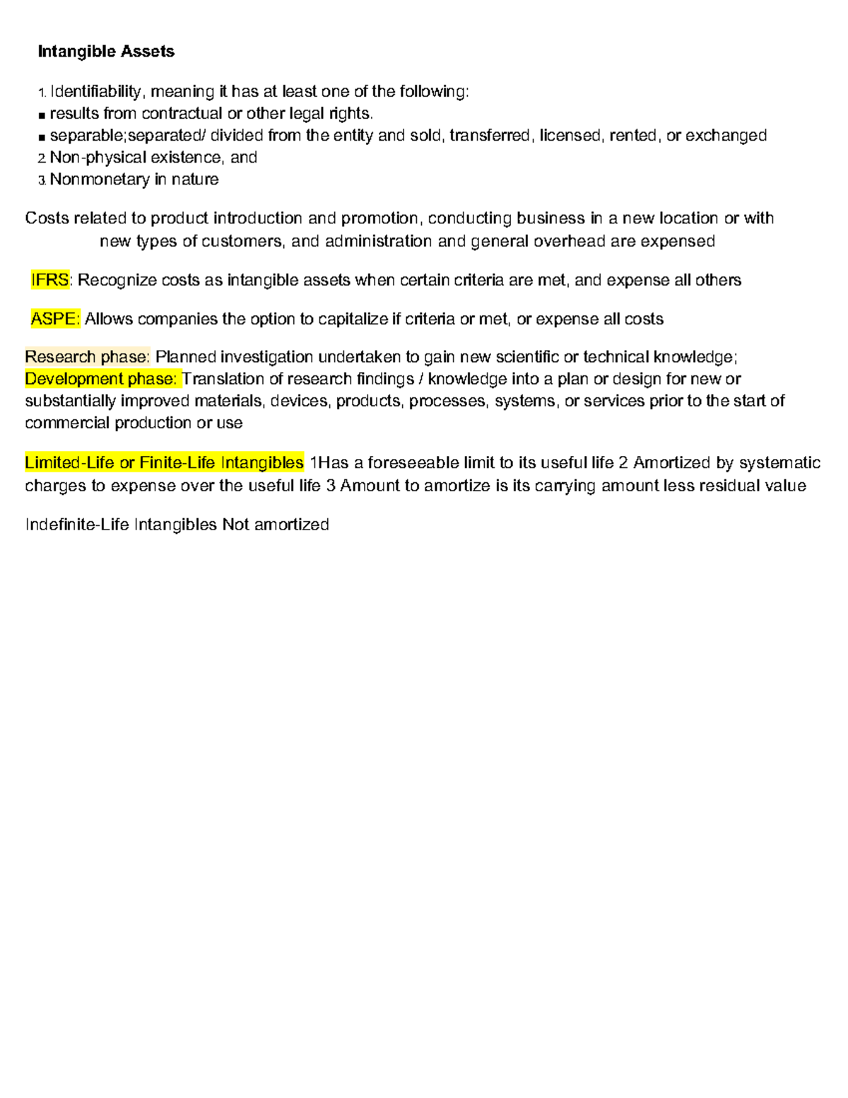 Chapter 12 Notes: Intangible Assets Overview and IFRS/ASPE Guidelines ...