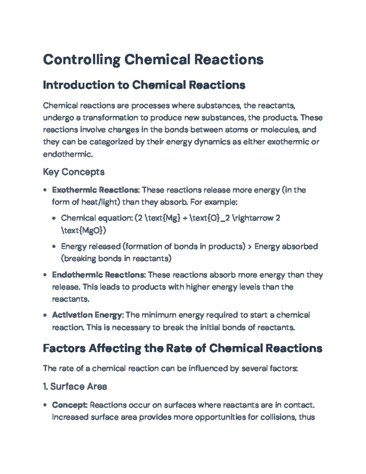 Controlling Chemical Reactions: Factors Influencing Reaction Rates ...